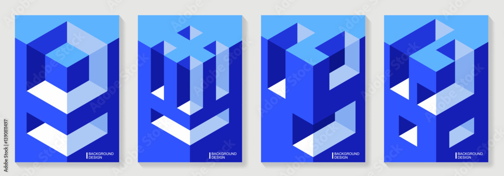 Abstract 3d geometric poster background vector set. Blue minimalist ...