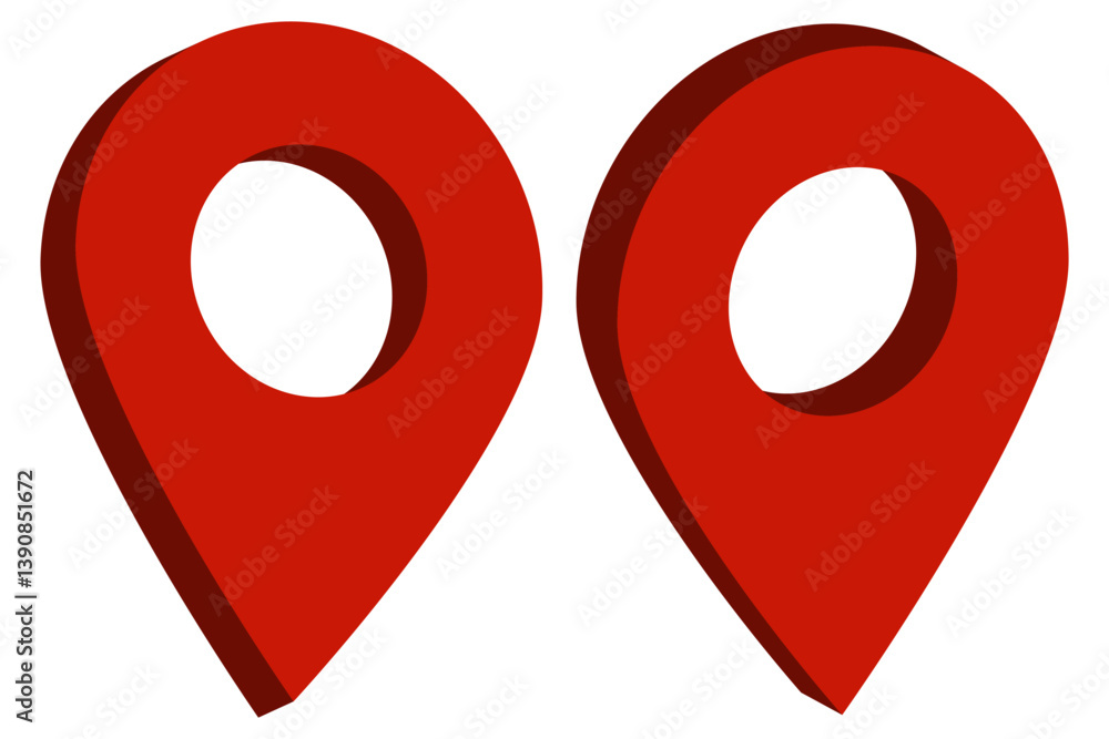 3d location map pointer icon, place pin marker sign - isometric red gps map pointers in flat ...