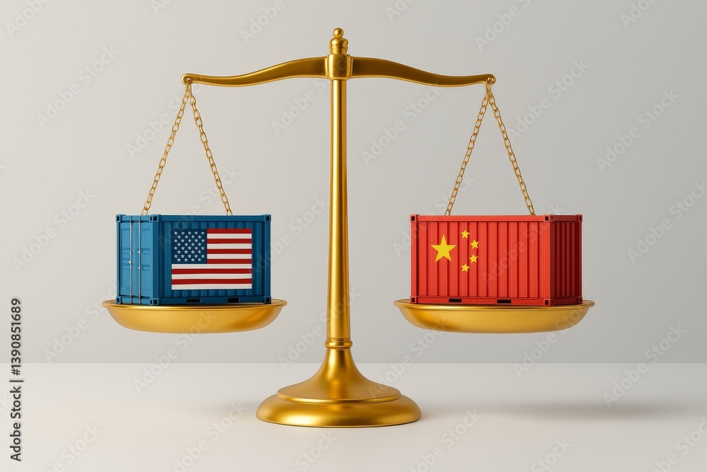 Conceptual image of a balance scale comparing shipping containers ...