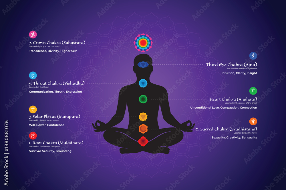 Seven Chakra System Diagram – Energy Centers of the Human Body for ...
