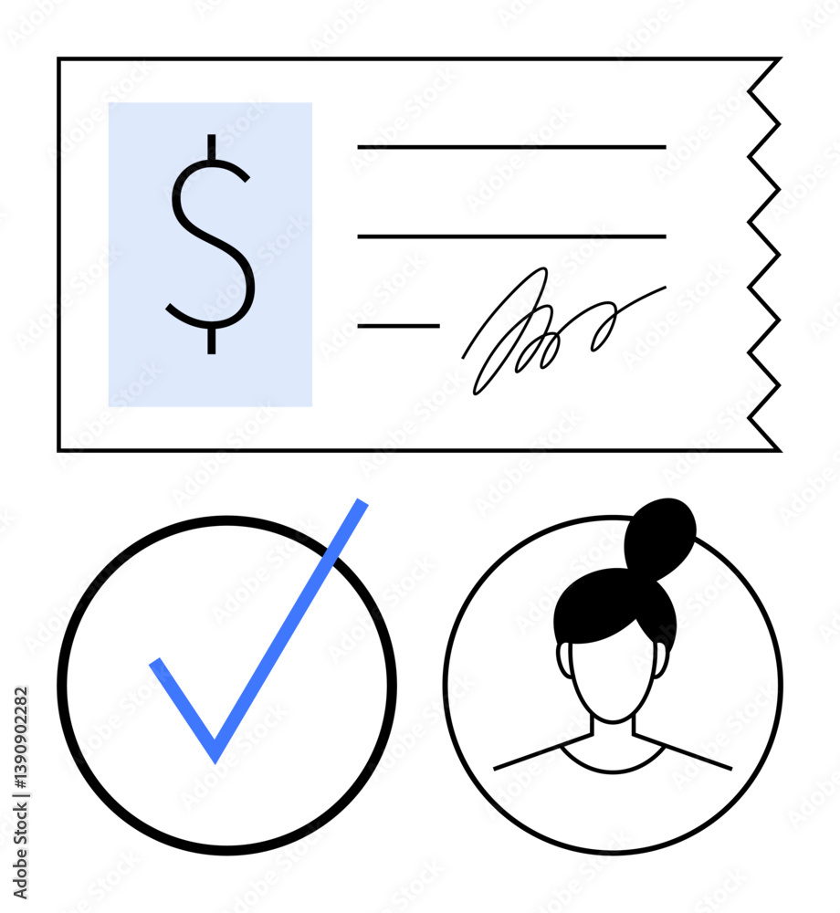 Vector de Stock Bank check with dollar sign and signature, blue ...