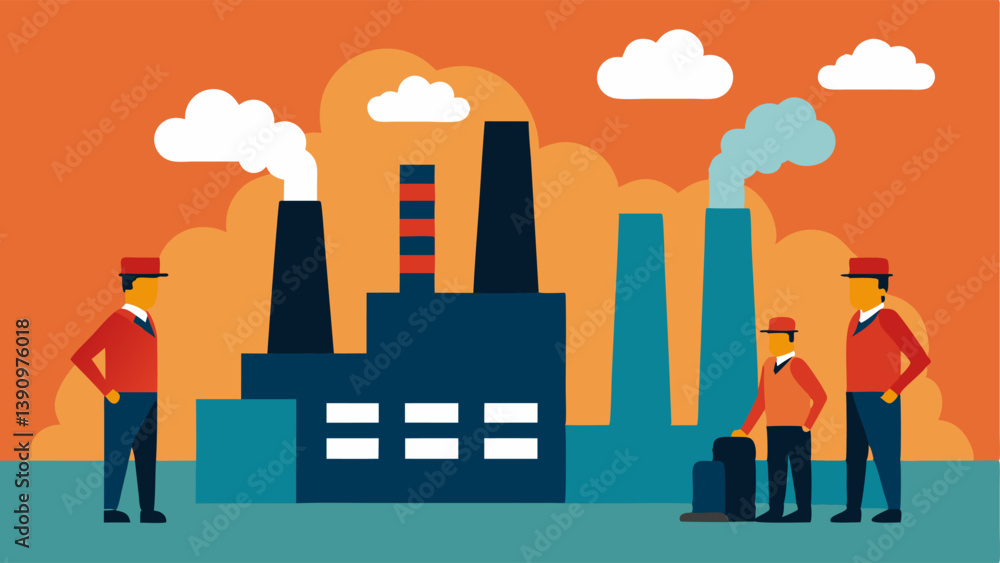 Factory Pollution A factory with smoke being emitted from chimneys with ...