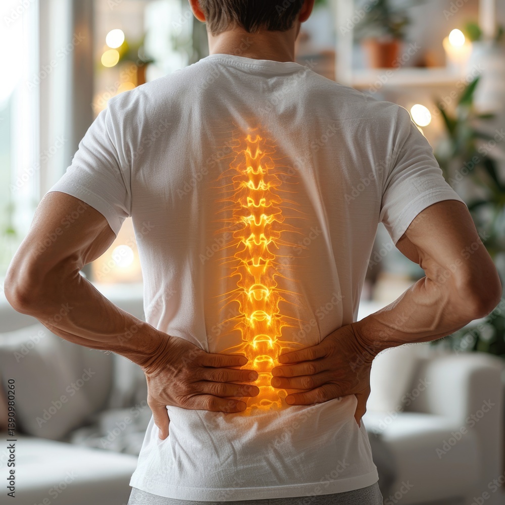 Back pain: spinal discomfort, posture strain, nerve pressure, muscular ...