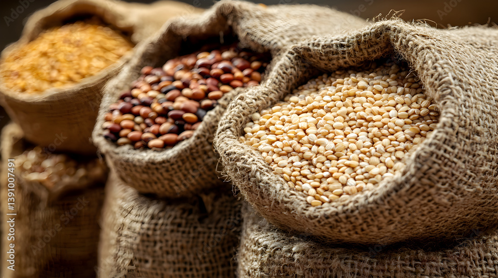 costales de arpilleras de manta con granos semillas cereales o ...