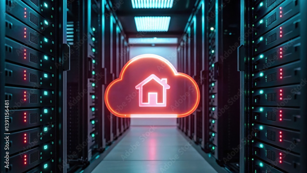 Data Lake Data Lakehouse Data Warehouse Cloud Computing Network Data center corridor with a ...