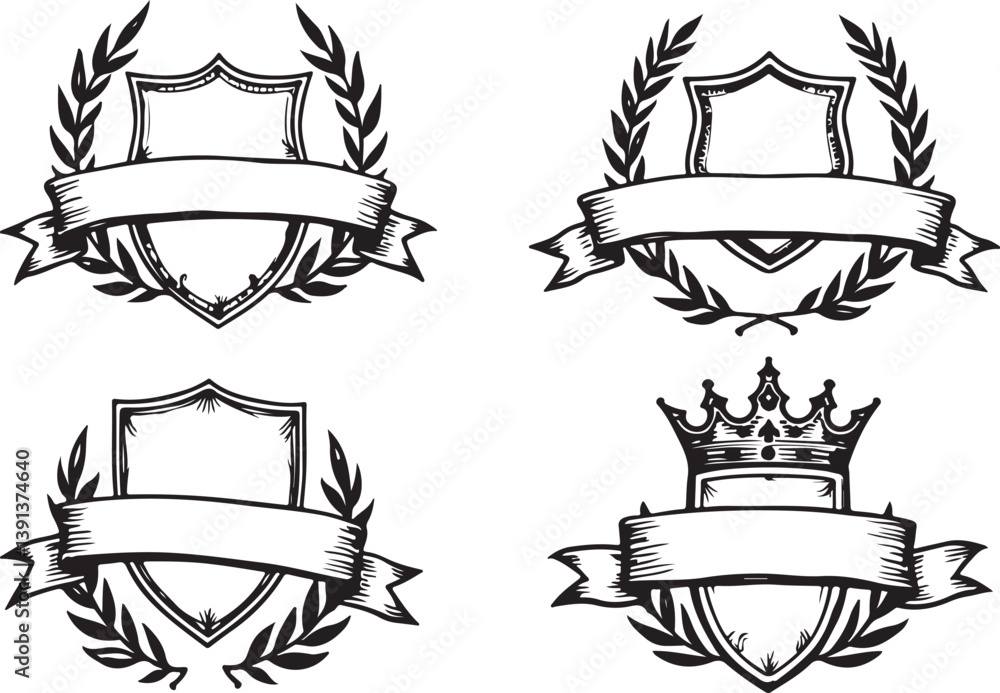 Heraldic Crest & Laurel Wreath SVG Bundle | Vintage Shield Emblems ...