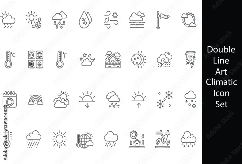 Downloadable Set of 24 Double Line Art Climatic Icons, This clean and ...