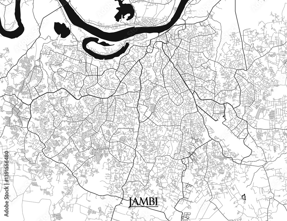 Jambi, Indonesian vector map with beach, highways and streets Stock ...