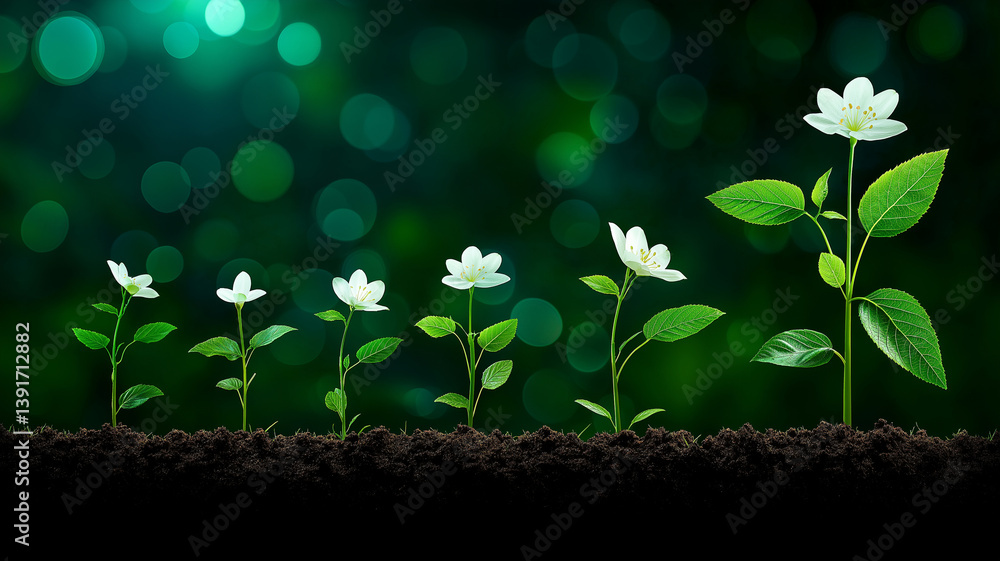 Growing plants in soil, showcasing stages of development from seed to ...