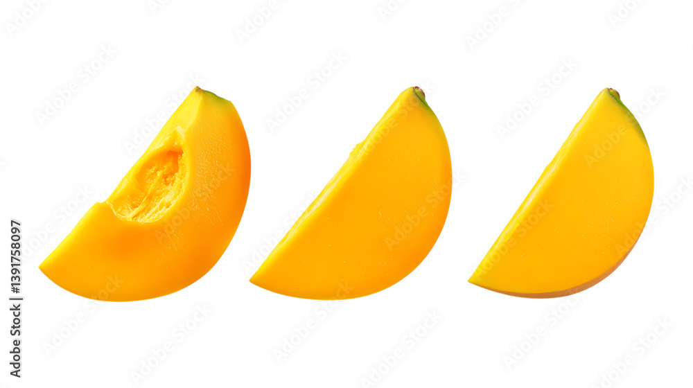 Pack of Mangoes Slice set of Three Different Poses set Against ...