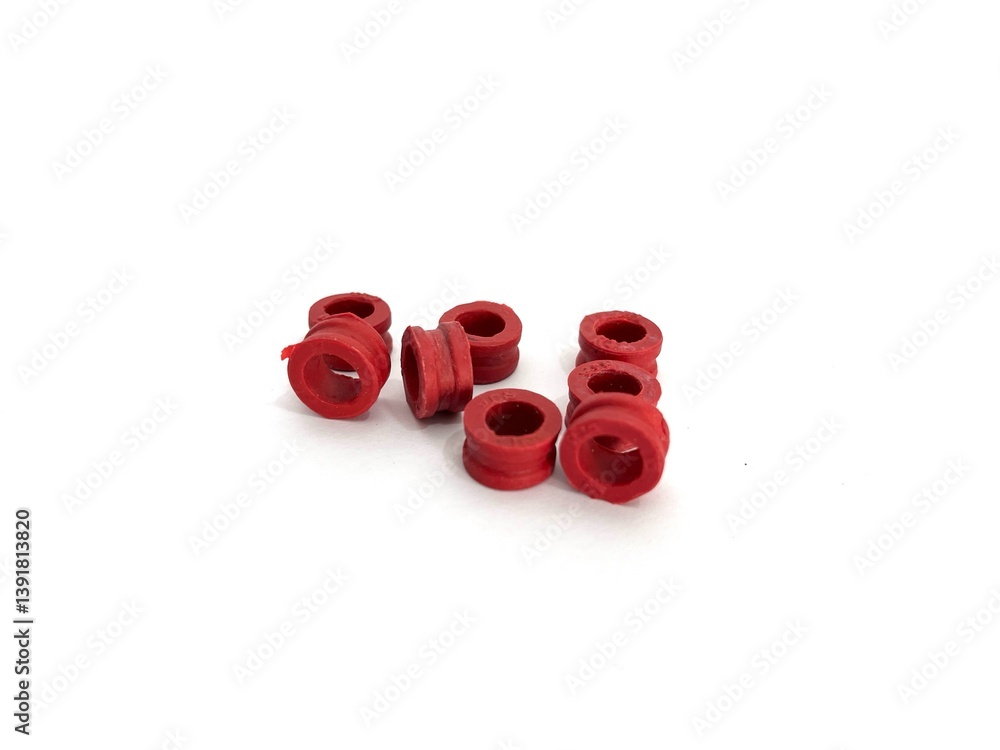 Red rubber gas cylinder seals for secure connection. Commonly used in ...