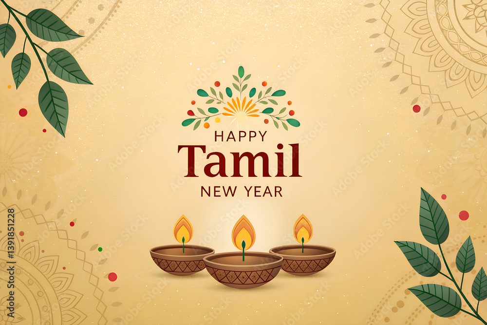 Aesthetic Tamil festival design with traditional elements like maalai ...
