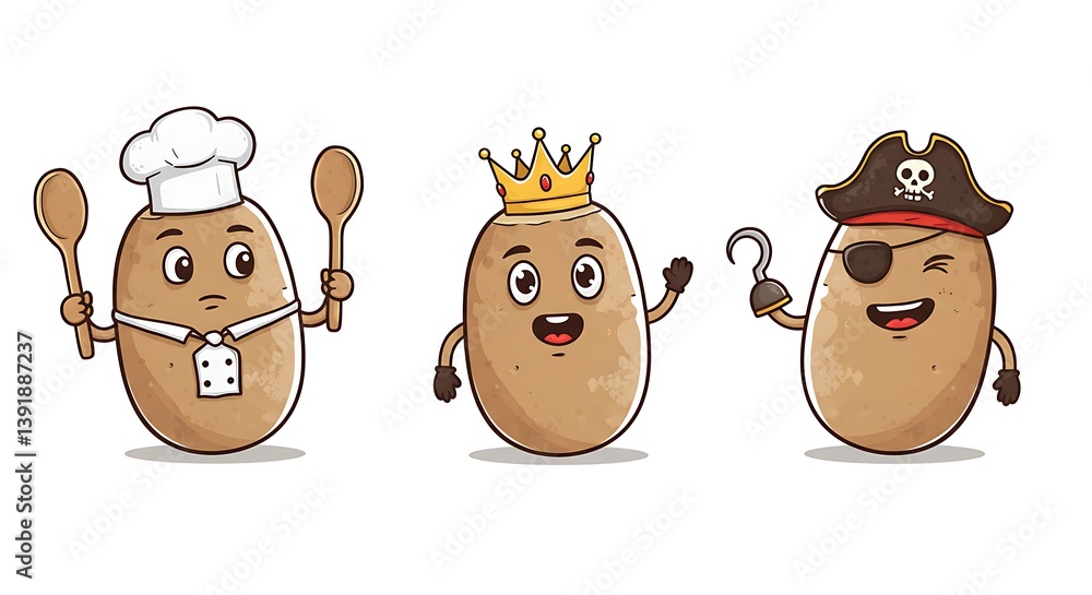Ilustrace Potato Power Trio The Spud Squad Royal Chef Pirate Potatoes ...