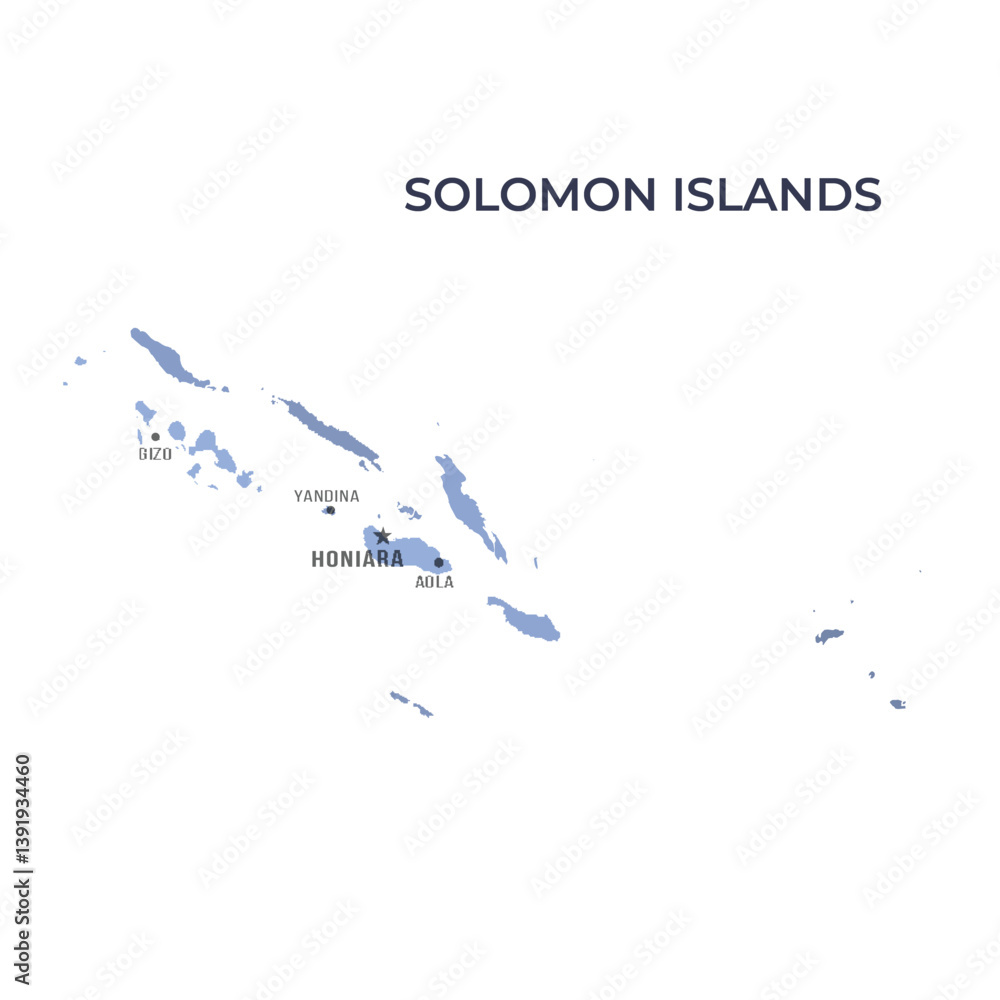 Map of SOLOMON ISLANDS with Regions Borders and Famous Cities Stock ...