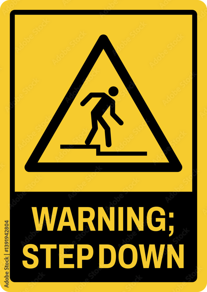warning safety signs v2 uppercase text_warning ; step down_portrait ...