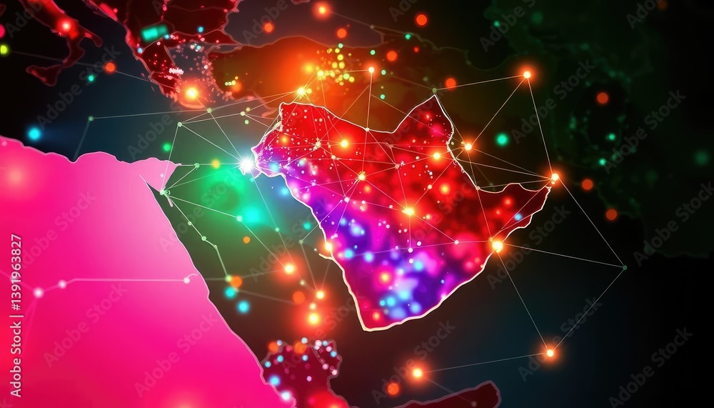 Abstract map of Saudi Arabia, Middle East, and North Africa ...