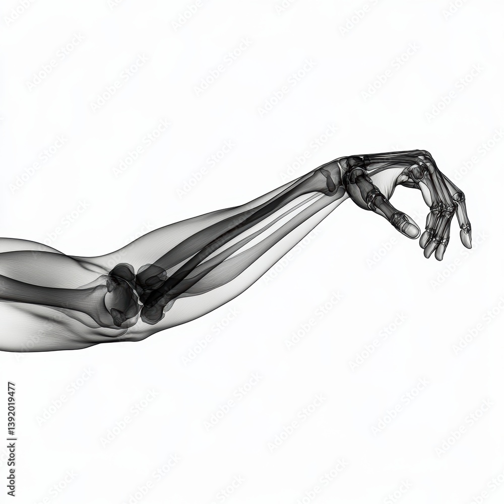 Human Arm X-ray: Detailed x-ray view of human arm, displaying the ...