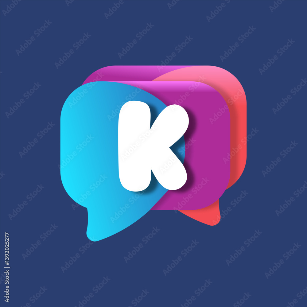 Letter K chat app logo at colorful watercolor splash background. Color ...