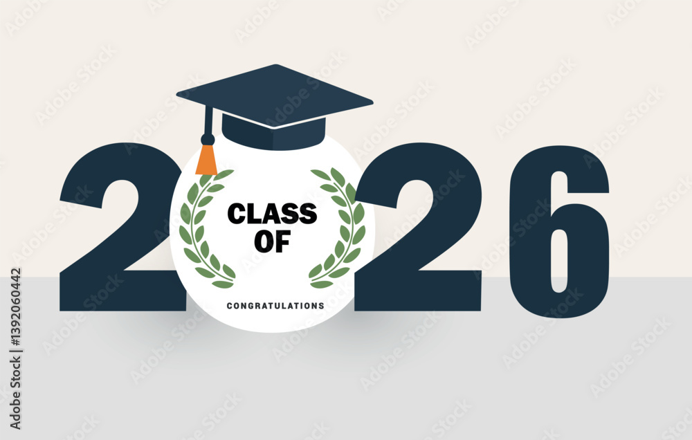 Class of 2026 logo with diploma, laurel wreath and graduation cap ...