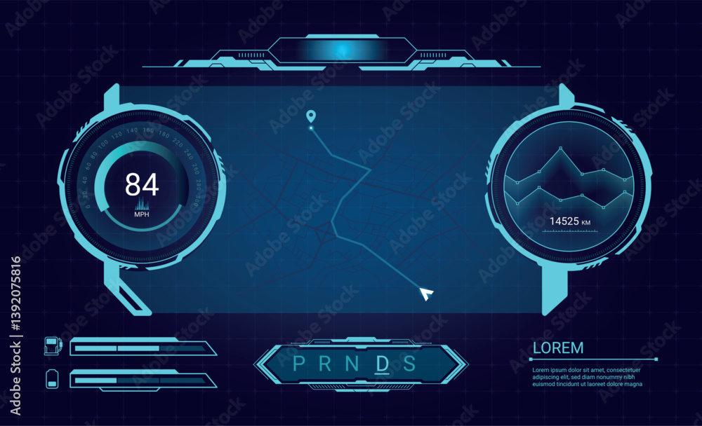 Car dashboard screen. Future vehicle hud digital display, game futuristic interface virtual ...