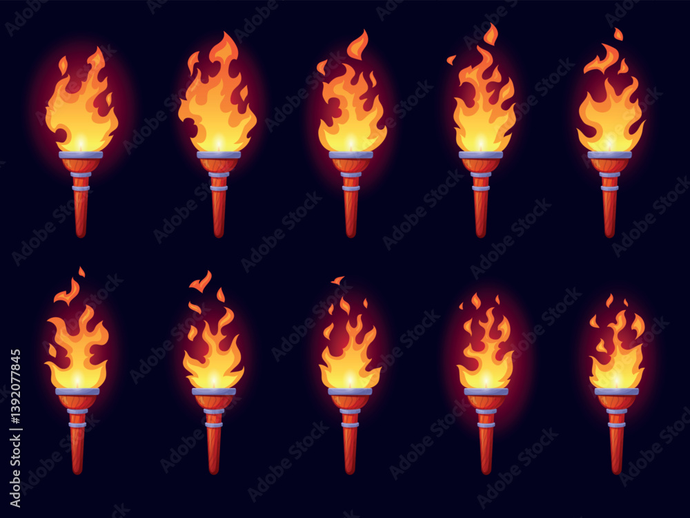 Torch animation. Fire torches flame sprite sheet, ancient candle ...