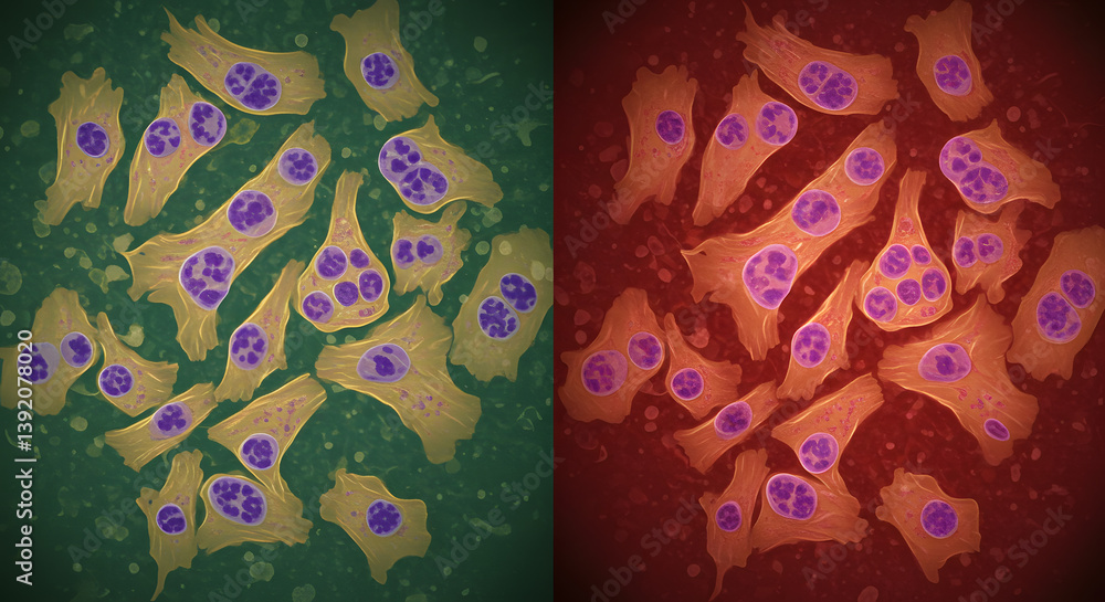 Microscopic View of Fibroblast Cells in Dual Fluorescence Imaging: A ...