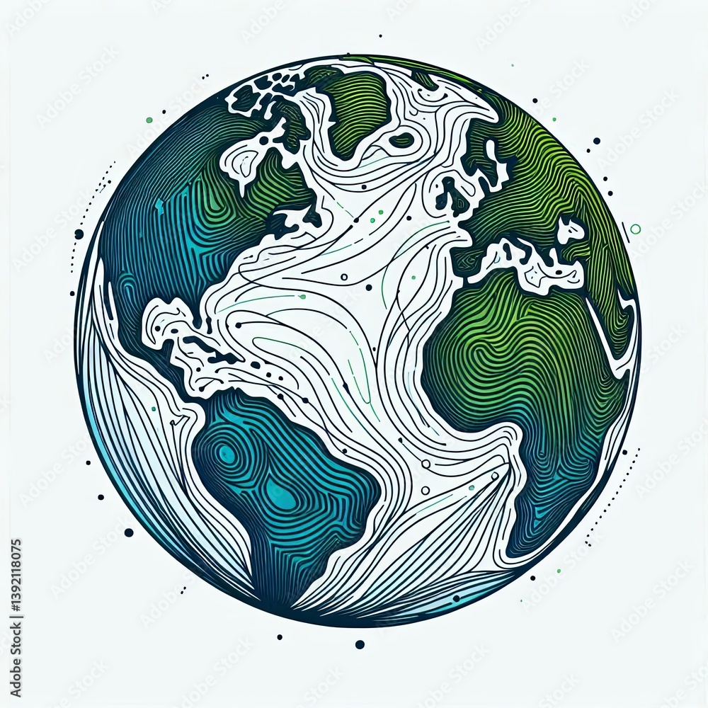 Minimalist Earth Map Using Contour Lines Stock Illustration | Adobe Stock