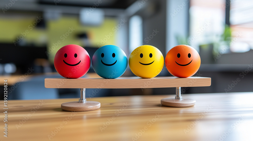 Balanced scale with stress balls and relaxation symbols, symbolizing ...