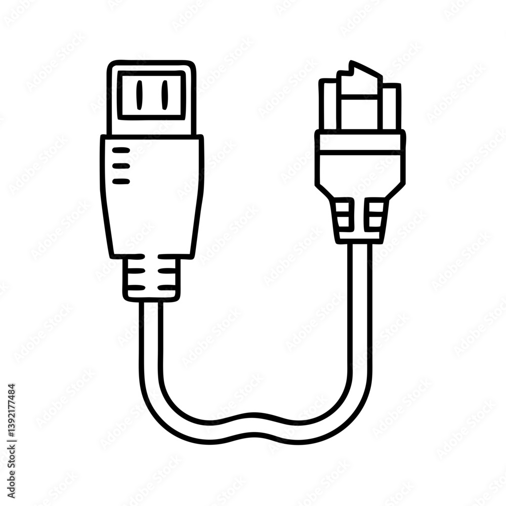 ethernet cable icon, ethernet cable line art - simple line art of ...