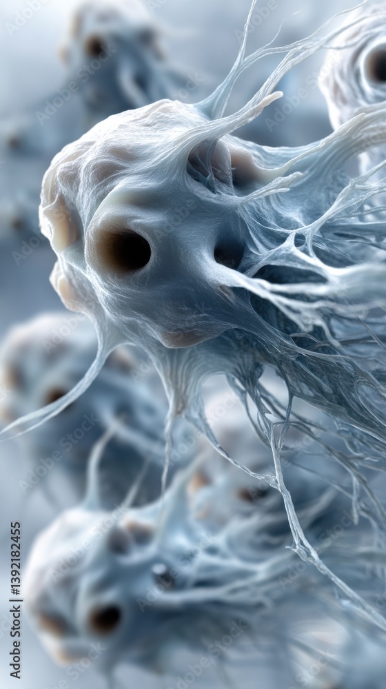 Vertical close-up of ghostly blue neural entity with hollow eyes and ...