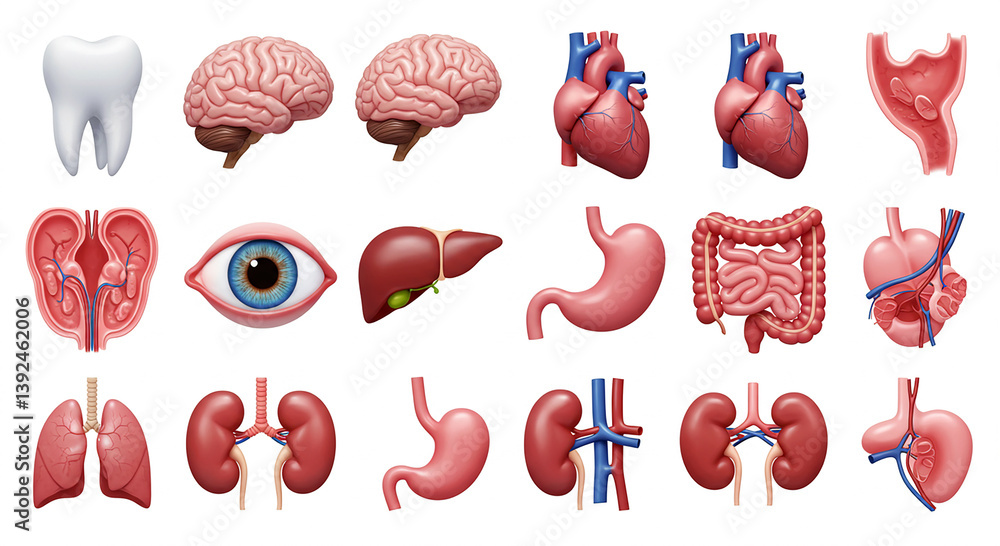 Human organs illustration. Medical anatomy and biology set. Brain ...