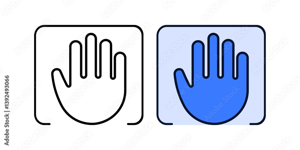 Palm print icon in color and outline style. Represents biometric palm ...