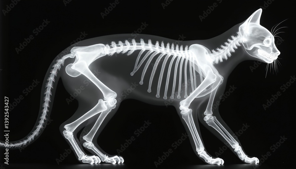 Black and white x-ray scan of tabby cat. Medical animal radiography ...