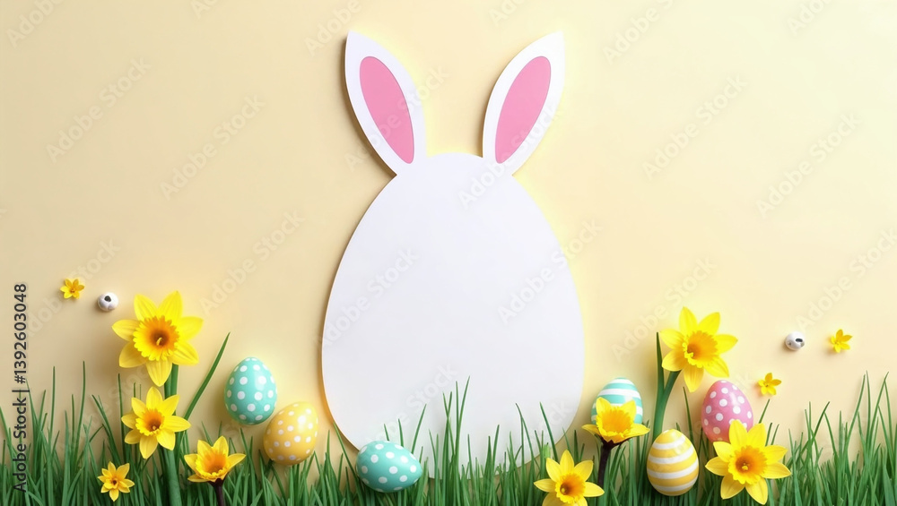 High-Resolution Easter Mockup with White Egg-Shaped Cutout, Bunny Ears ...