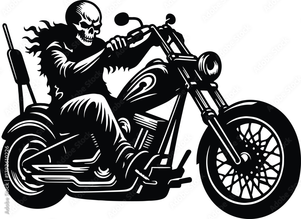Vector illustration of ghost rider chopper, skull face chopper rider ...