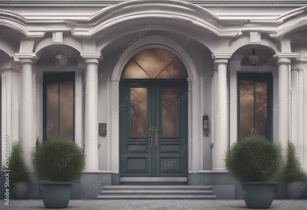 rendering pillars entrance house front 3d door portal balcony facade ...