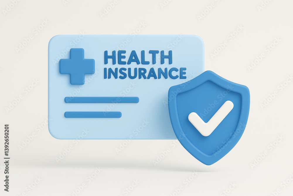 blue health insurance card with shield and checkmark symbolizes ...