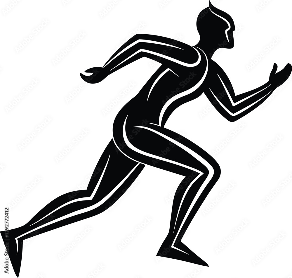 Dynamic running silhouette in black and white. Minimalist athlete ...