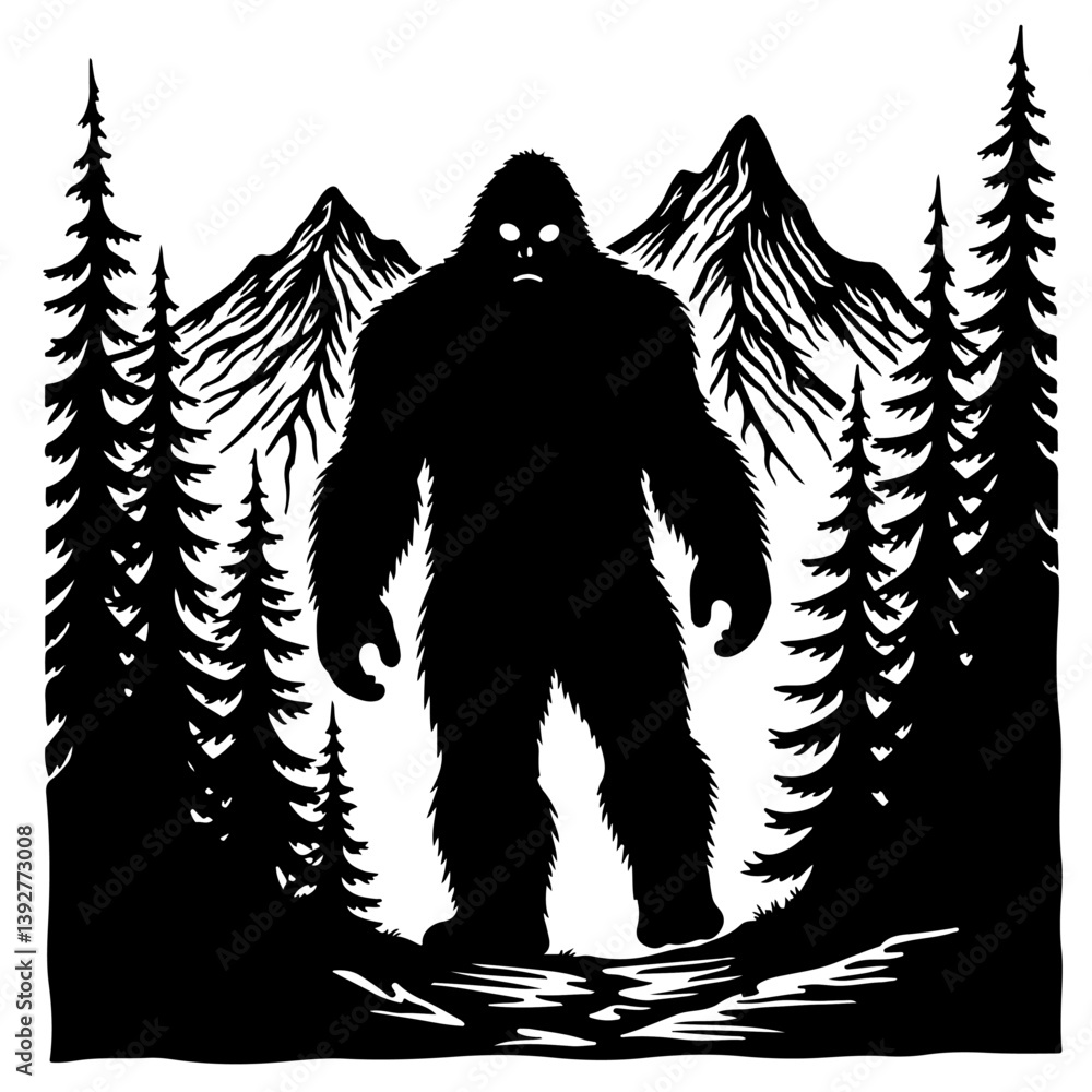 black bigfoot silhouette svg for cricut crafts, bold sasquatch cut file ...