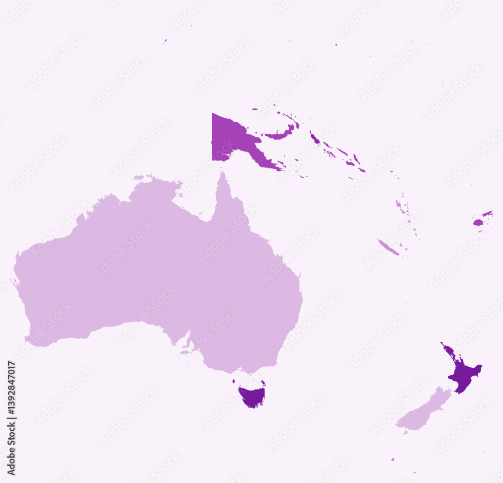 Map of Oceania with countries. Just a simple continent border map with ...