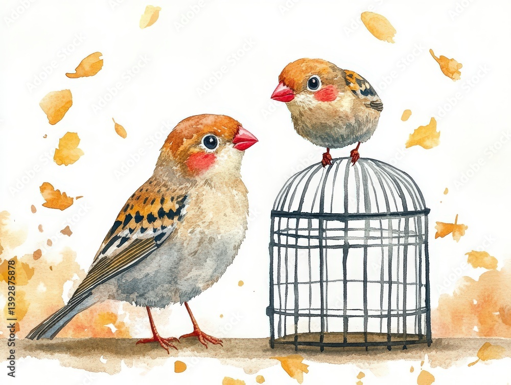 Two zebra finches grace a simple white background the female calmly ...