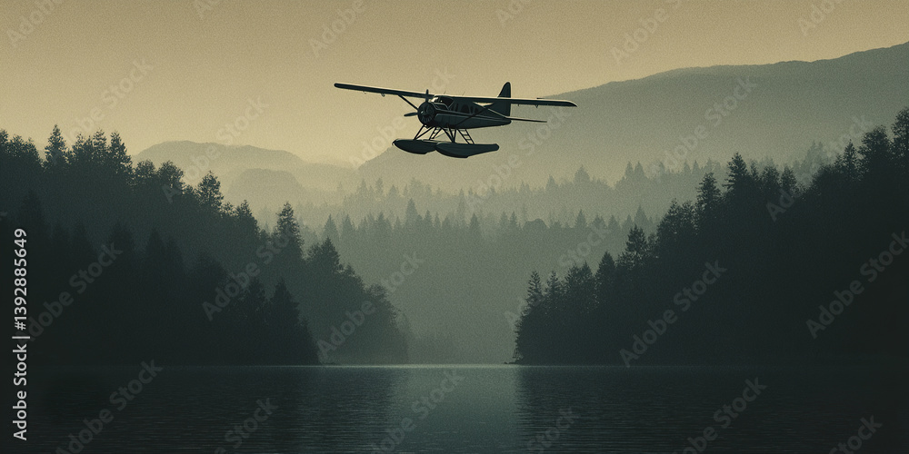 DHC-2 Beaver Bush Plane: Vintage Aviation Art, Lake Flight Scene ...