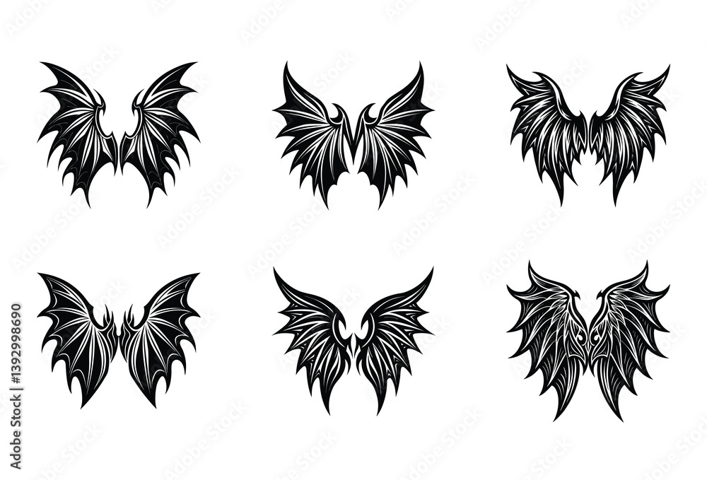 Dark Wings Vector Set – Includes demon, devil, and black angel wings in ...