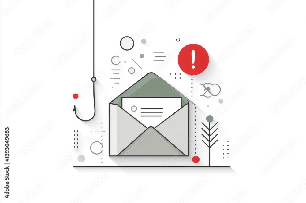 Phishing email hooked on fishing hook with alert notification Stock ...