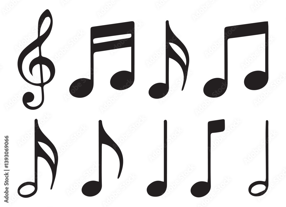 Music notes icon set isolated on transparent background. Music notes ...