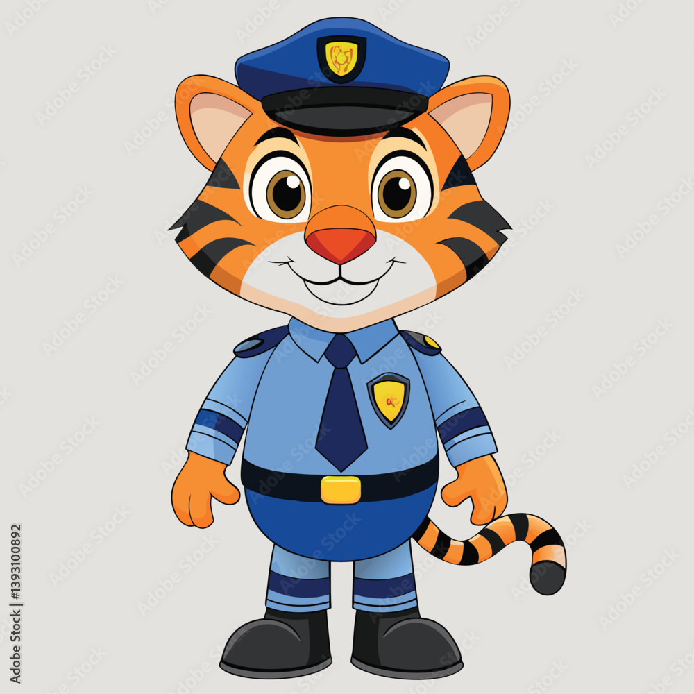 Cute Tiger Police Officer Illustration: A charming cartoon tiger, clad ...
