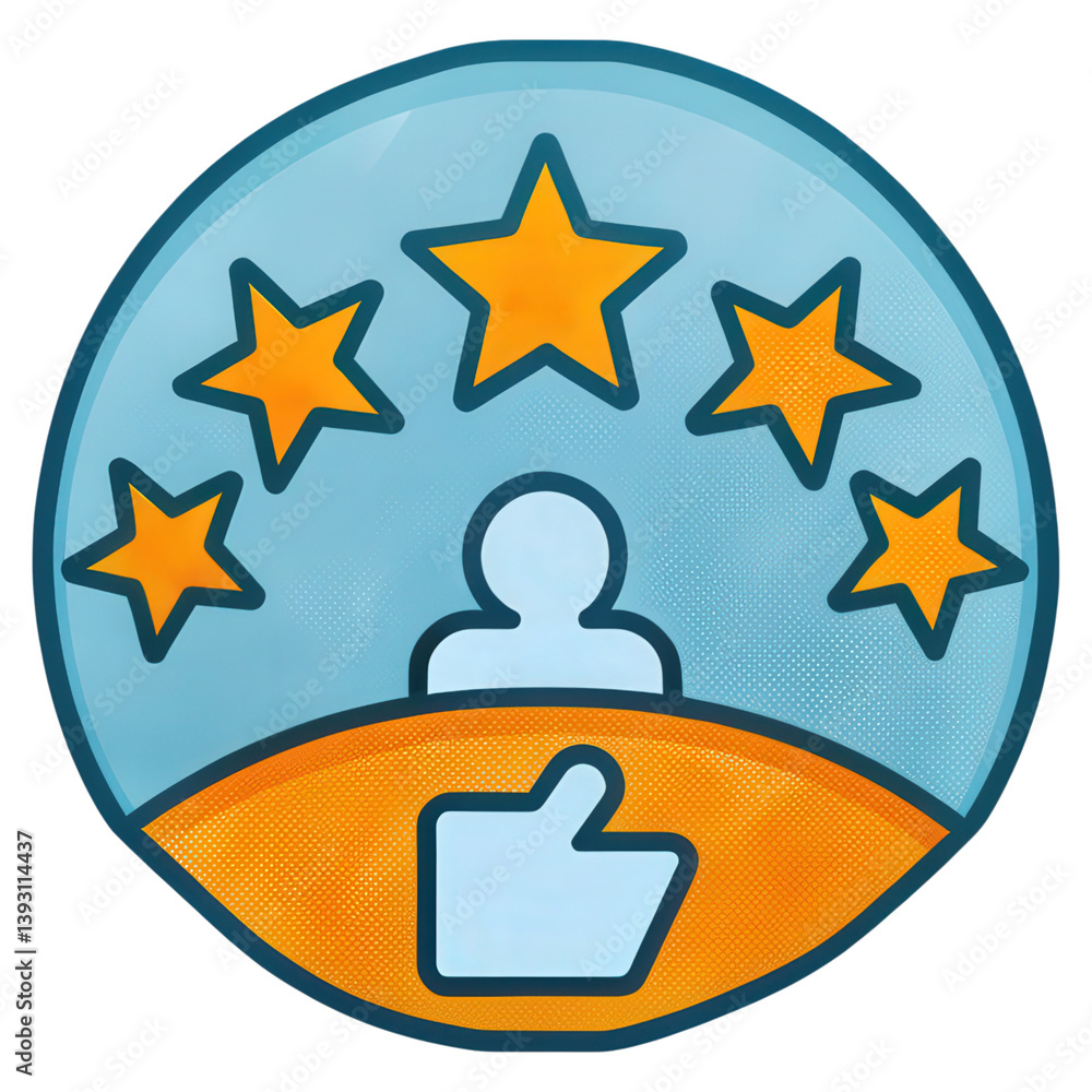 Star rating system, A vibrant feedback badge icon featuring five stars ...