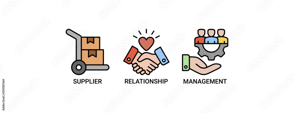 Supplier relationship management icon set. Containing icon of product ...