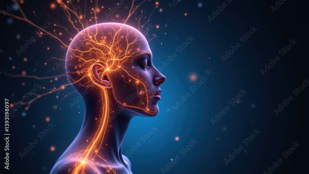 Vagus Nerve Stimulation. Illustration of a person's head with ...