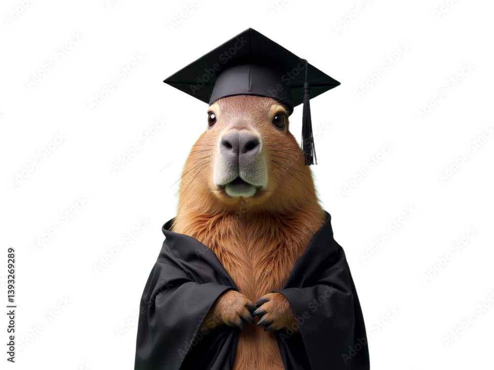 Capybara wearing graduation cap and gown standing proudly for ...